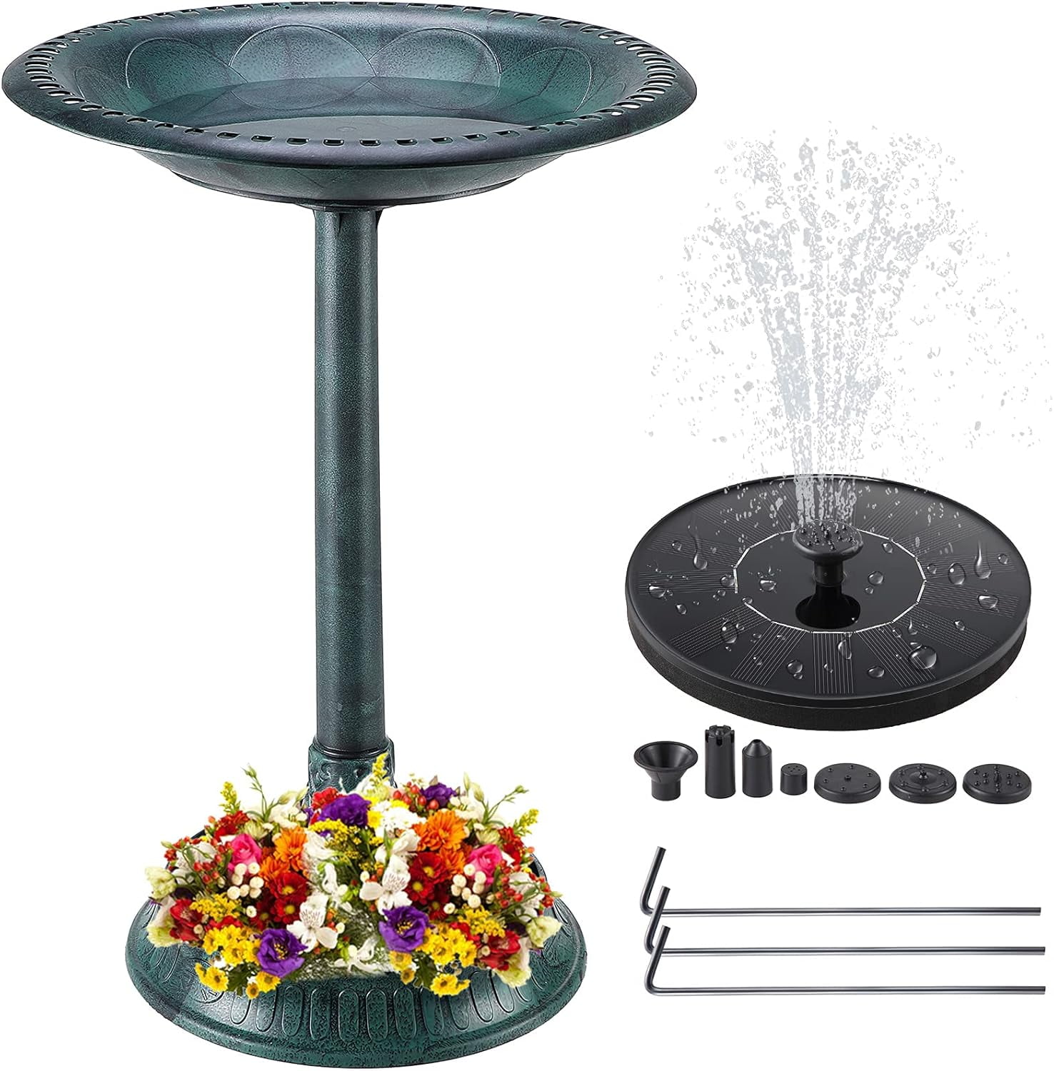 Bird Bath with Fountain, Outdoor Garden Bird Bath Bowl and Solar ...