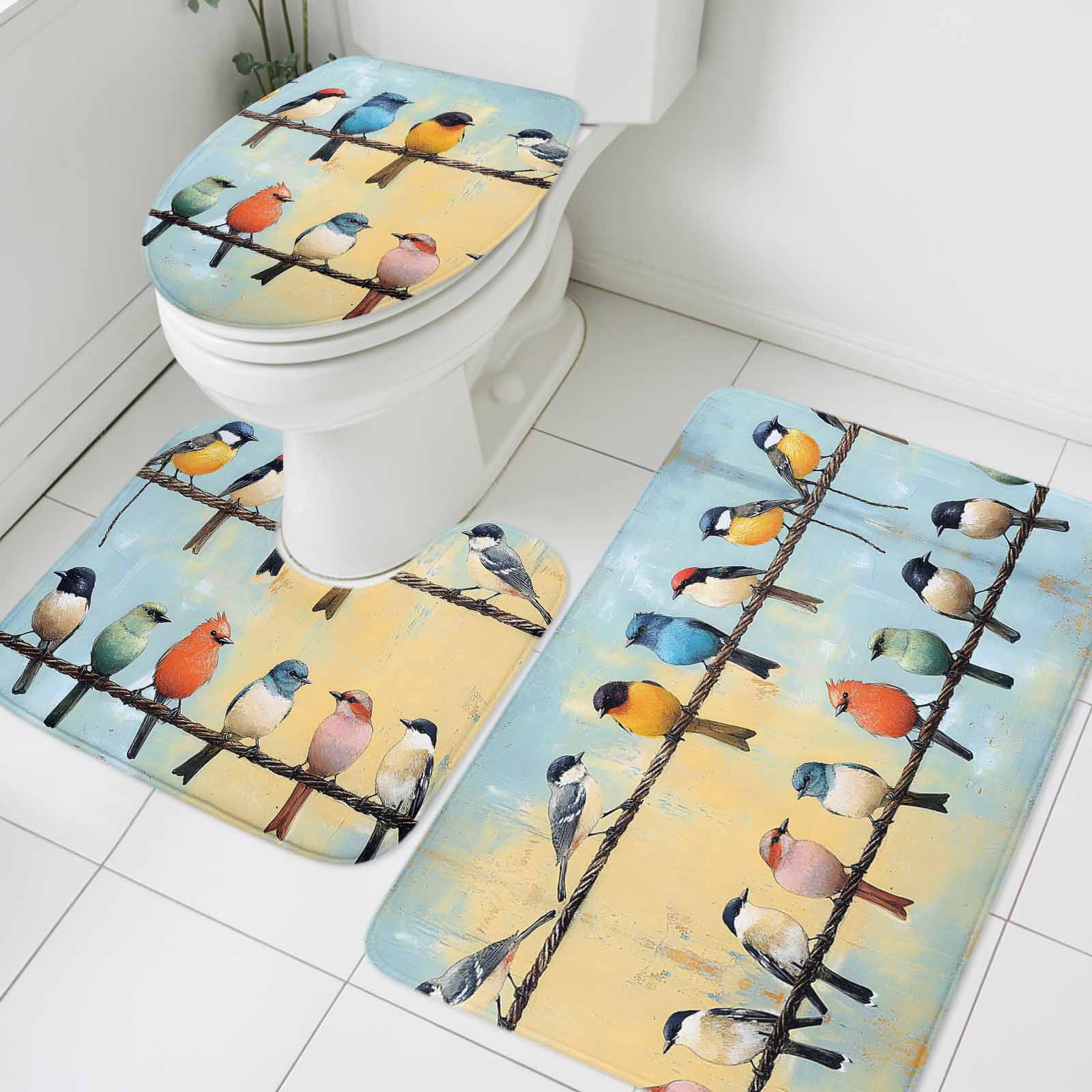 Bird Bathroom Rugs Set Colorful Animal Non Slip Absorbent Soft Bath ...