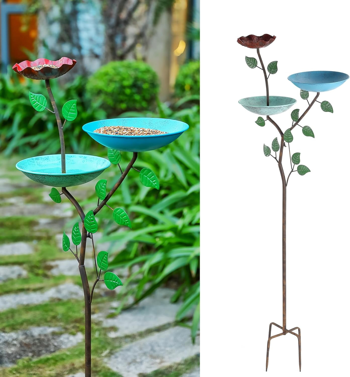 Bird Baths for Outdoors, 60" H Bird Bath for Outside Pole, Metal Bird ...