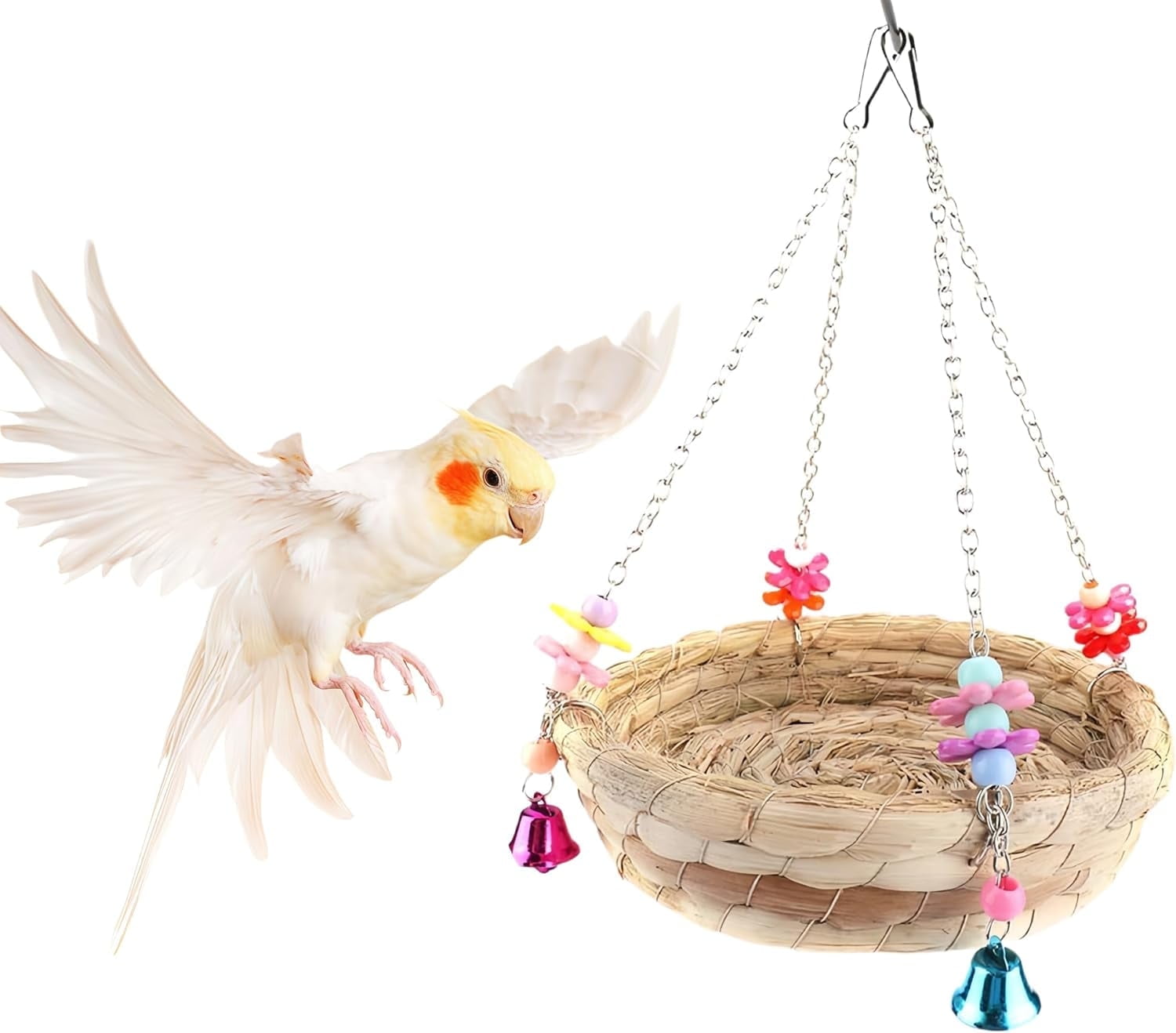 Natural Handmade Woven Straw Hangable Swing Parakeet & Parrot Toy Nest ...