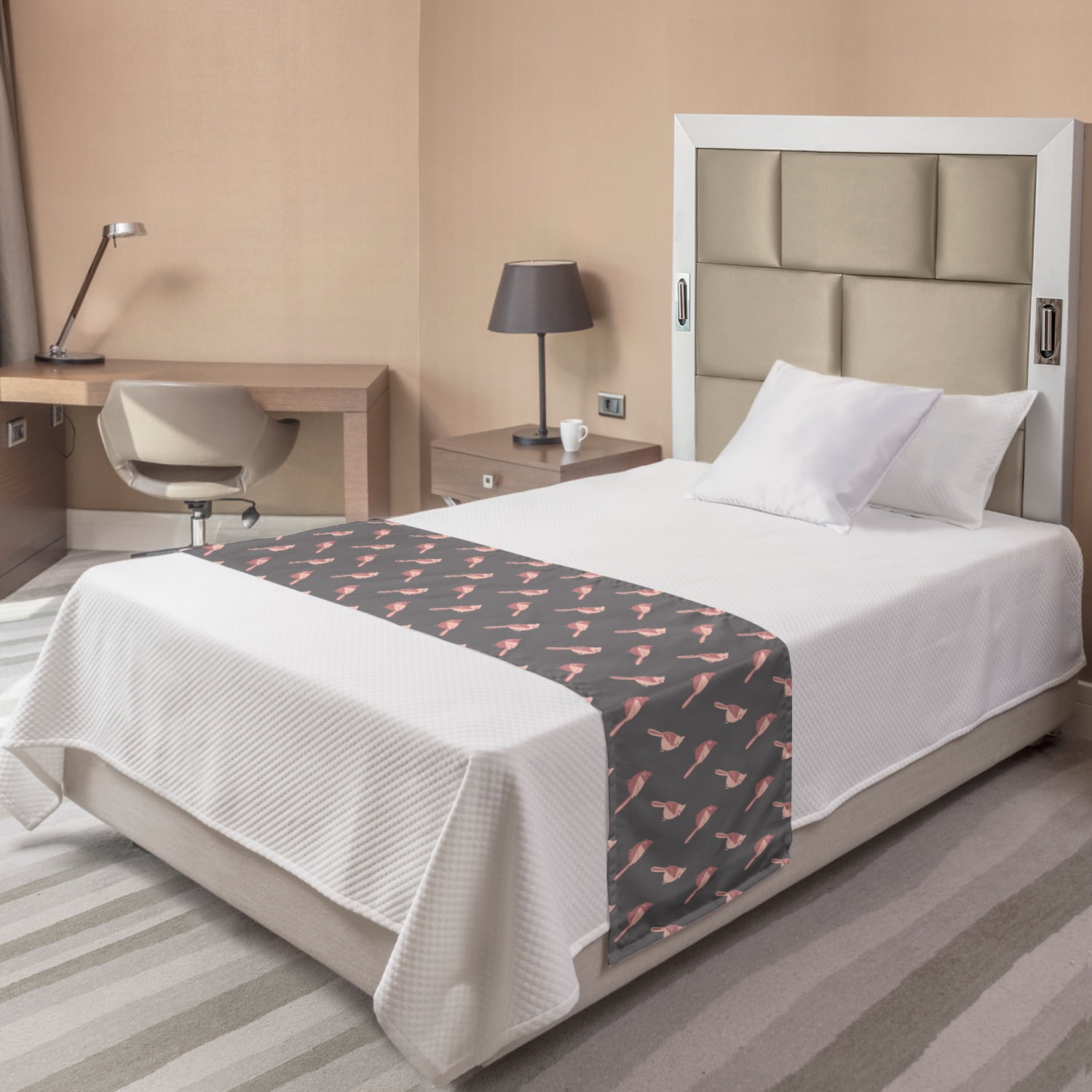 Bird Bed Runner, Repetitive Crested Fly Friend Simple Cartoon ...