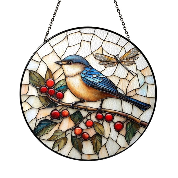 Bird and Berry Branch Stained Glass Style Acrylic Window Suncatcher ...