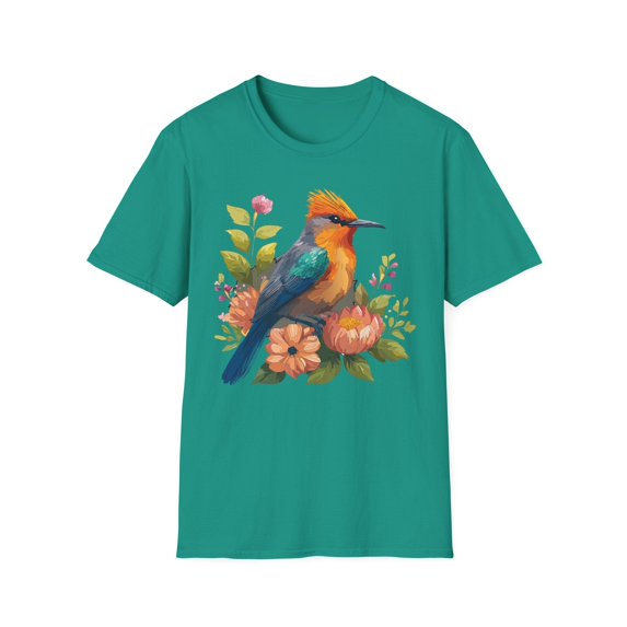 Bird Blossoms Tee Colorful Floral Bee-eater Illustration T-Shirt Unisex ...