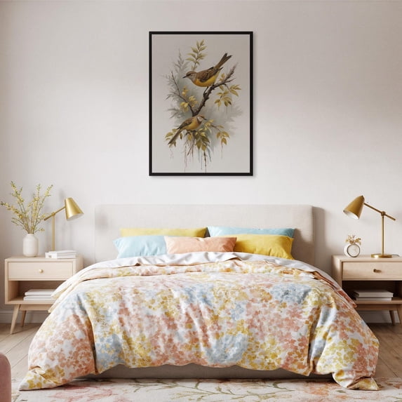 Bird Botanical Wall Art Poster Delicate Yellow Finch Nature Peaceful ...
