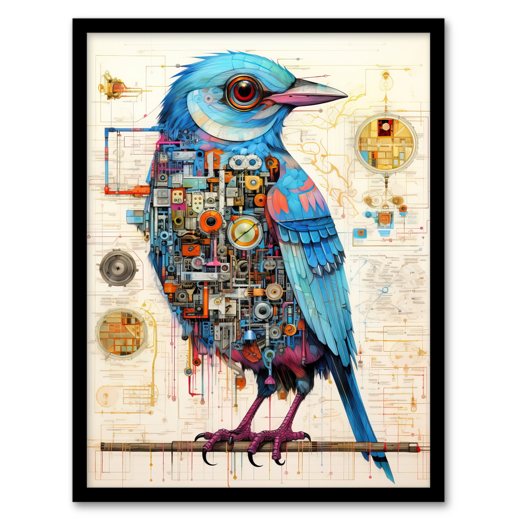 Bird Brain Robot Hybrid Schematic Blueprint Futuristic Secret Complex Arcane Manuscript Gift For ...