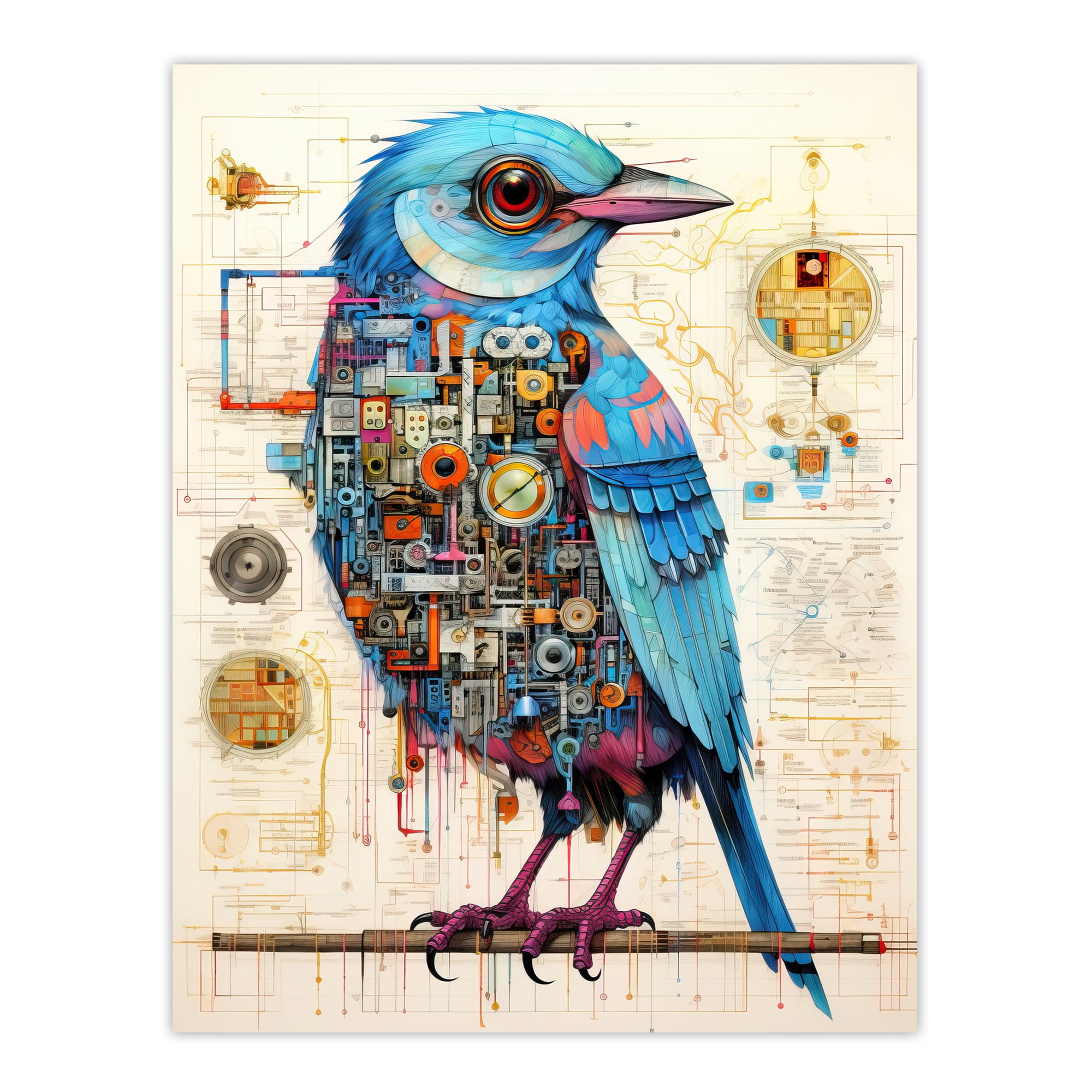 Bird Brain Robot Hybrid Schematic Blueprint Futuristic Secret Complex ...