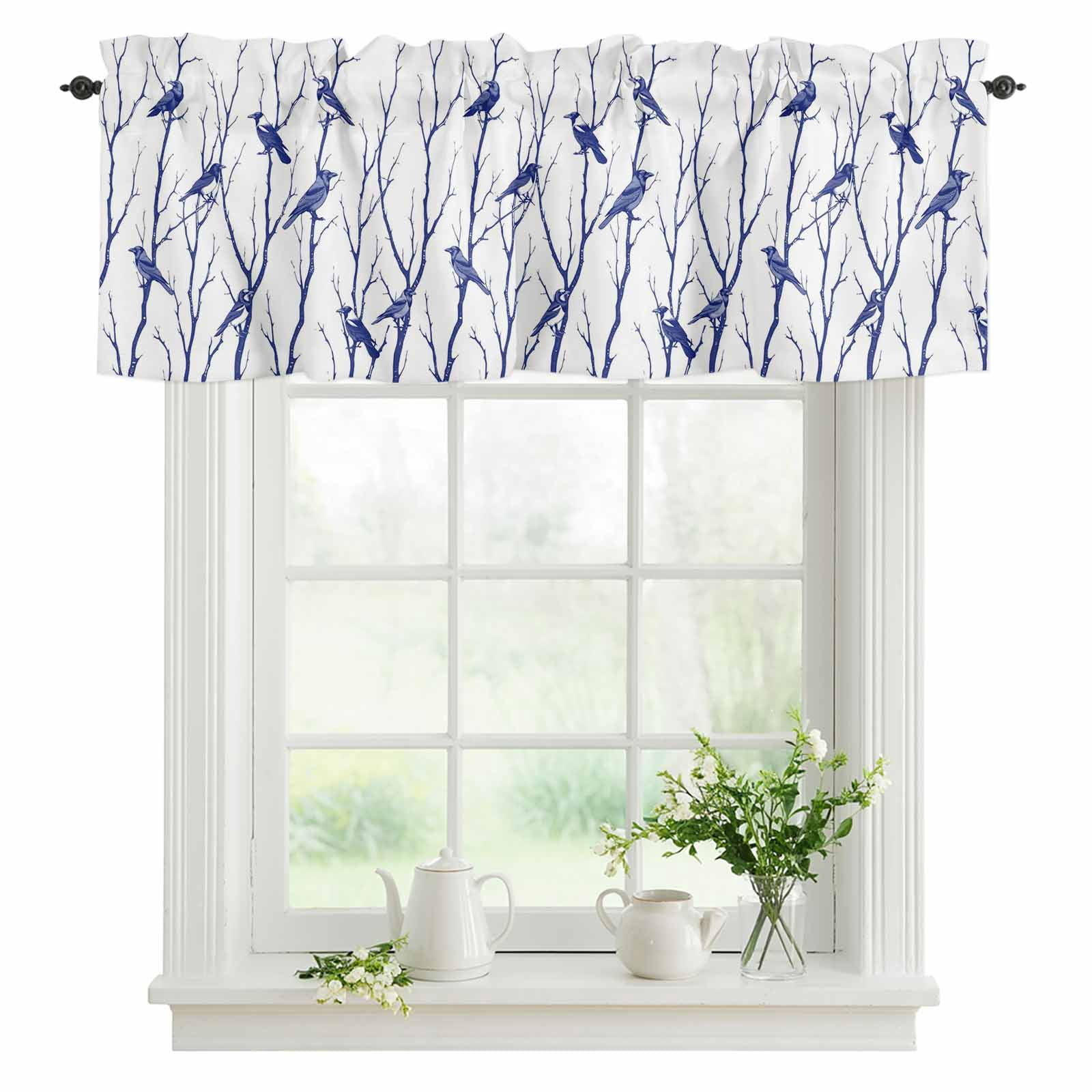Bird Branches Valances for Windows, Rod Pocket Kitchen Valance Curtains ...