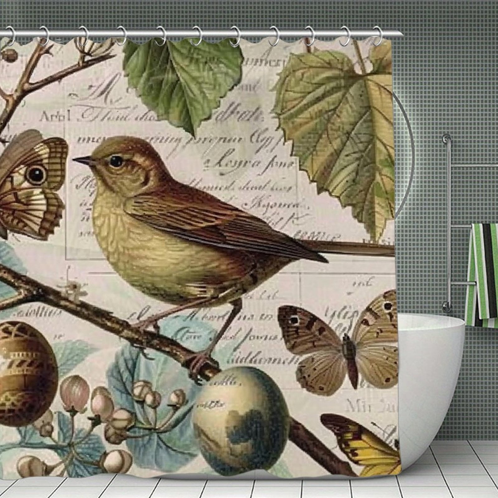 Bird Butterfly Eggs Botanical Vintage Print Shower Curtain,Modern ...