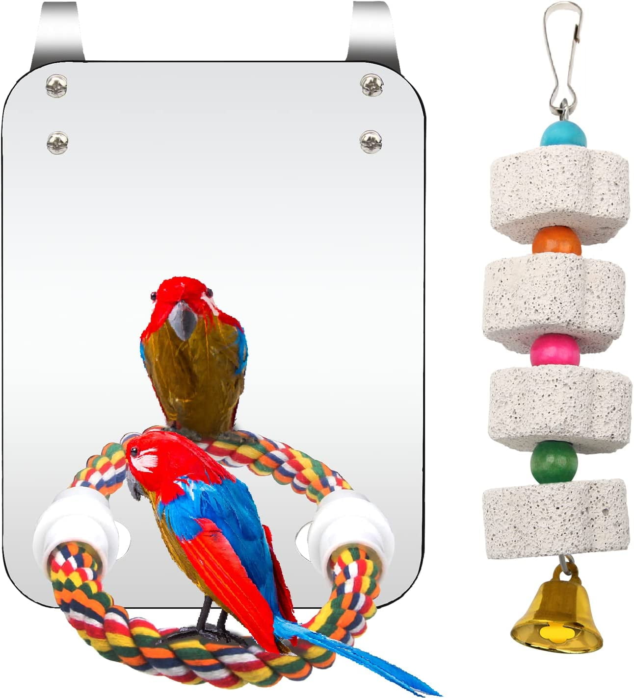Bird Cage Mirror, Bird Mirror with Perch Rope for Cage Cockatiels ...