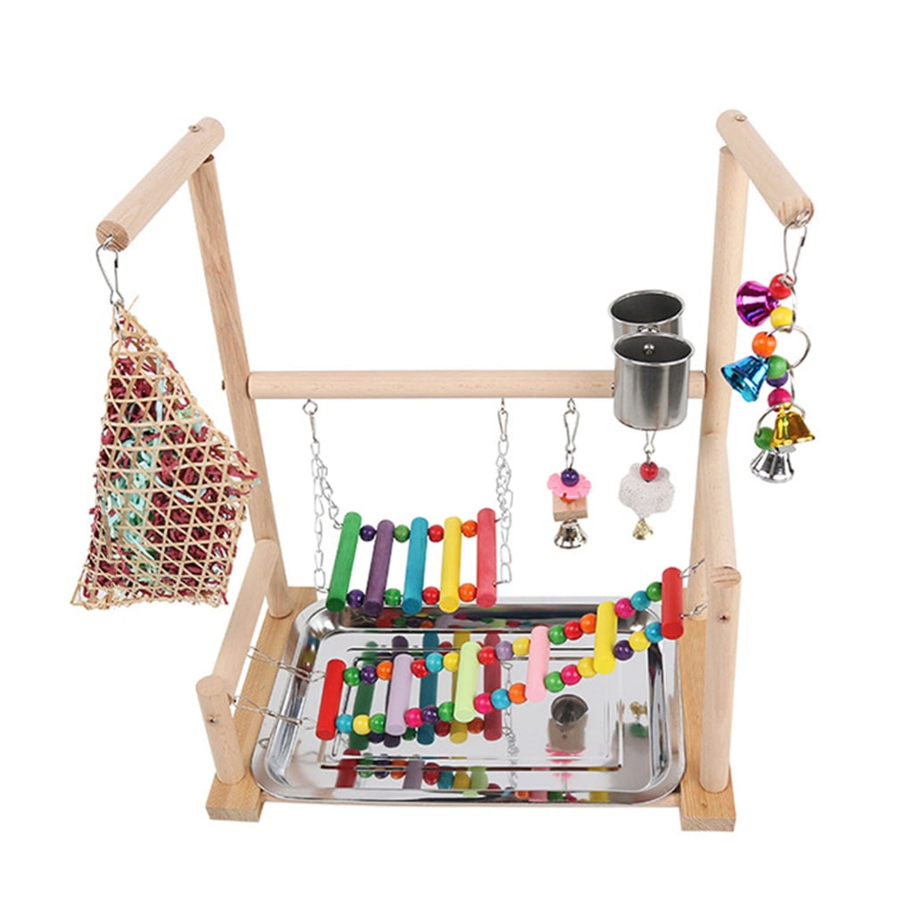 Bird Cage Playing Stand Ladder Swings Toy Parrot Perch Wood Activities ...