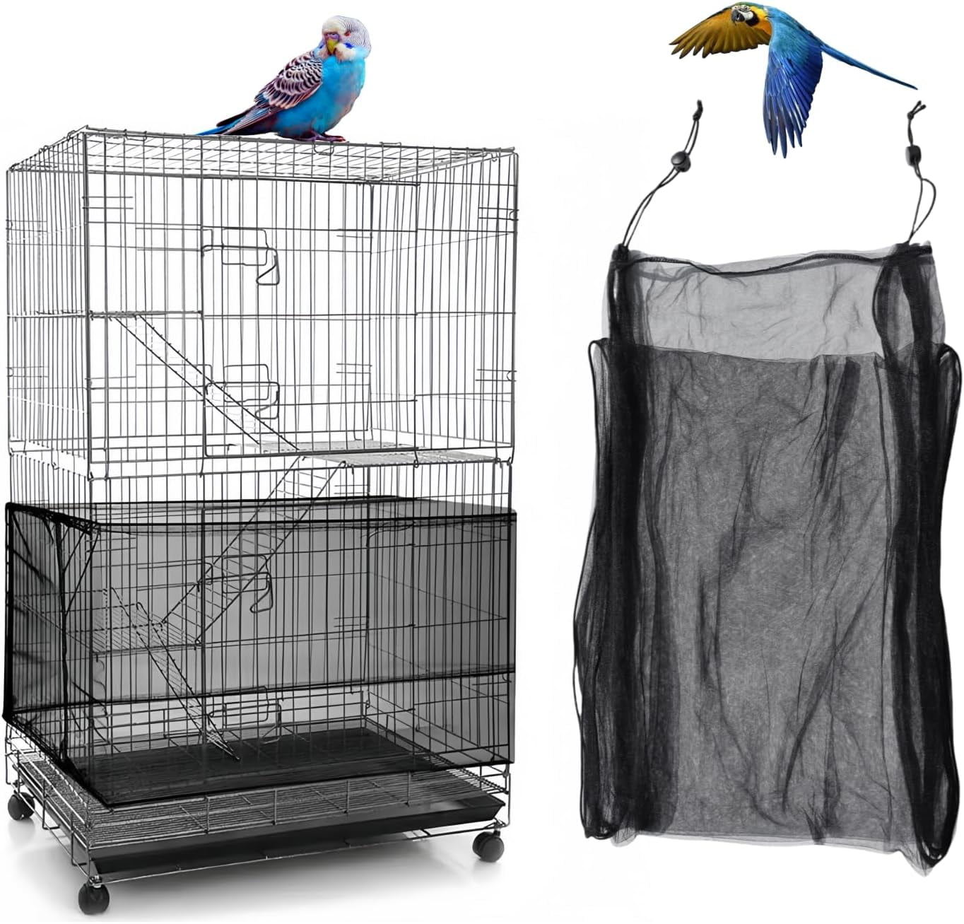 Bird Cage Seed Catcher, Adjustable Bird Cage Skirt, Soft and Airy Mesh ...
