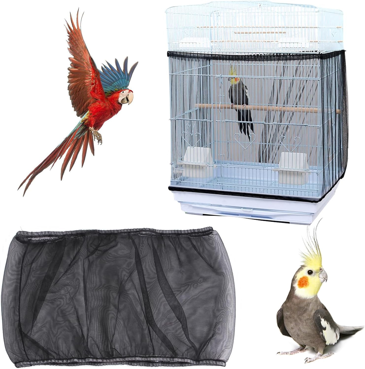 Bird Cage Seed Catcher, Bird Cage Net Cover Adjustable Bird Cage ...