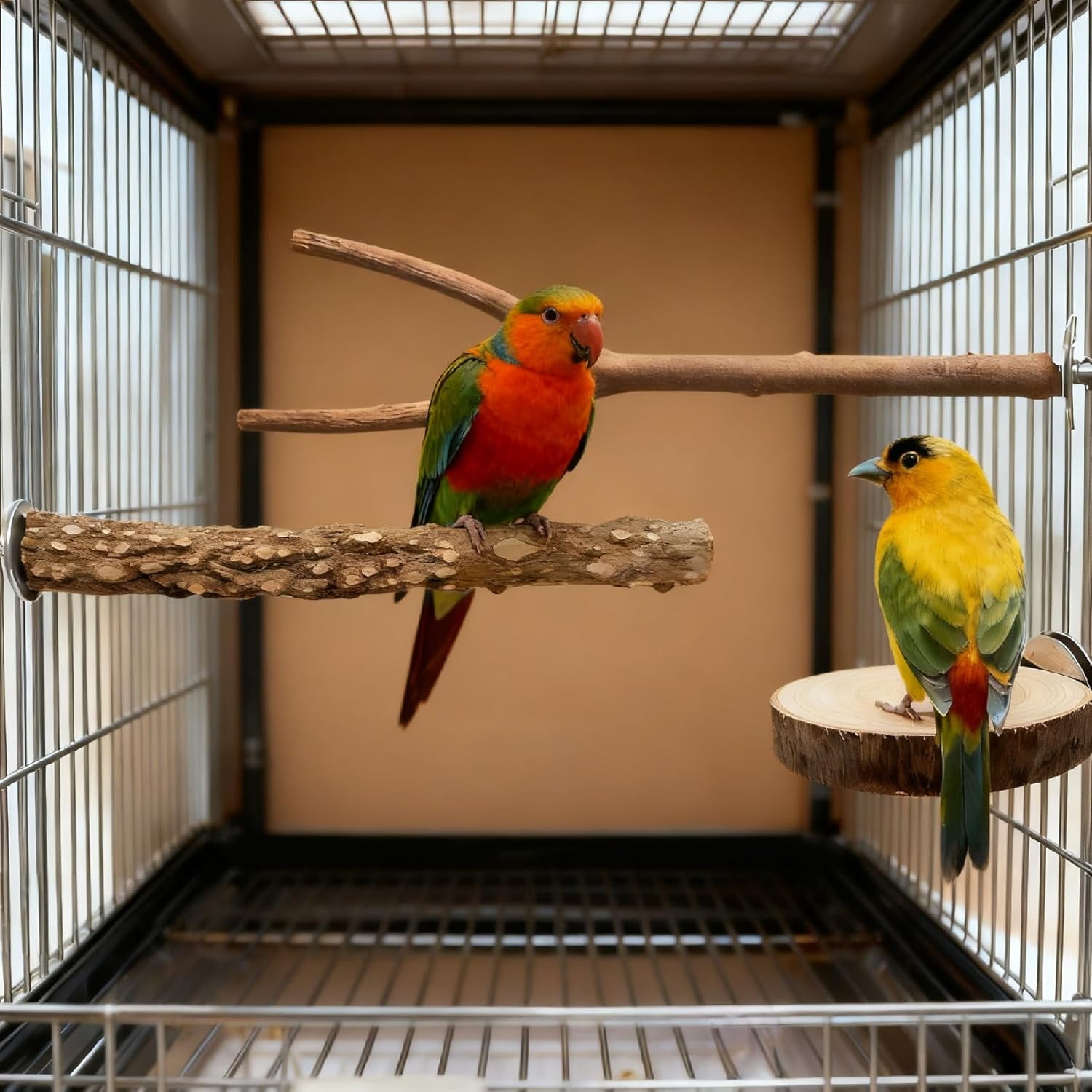 Bird Cage Stand Perches - Natural Wood Platform Multi-Branch Perches ...