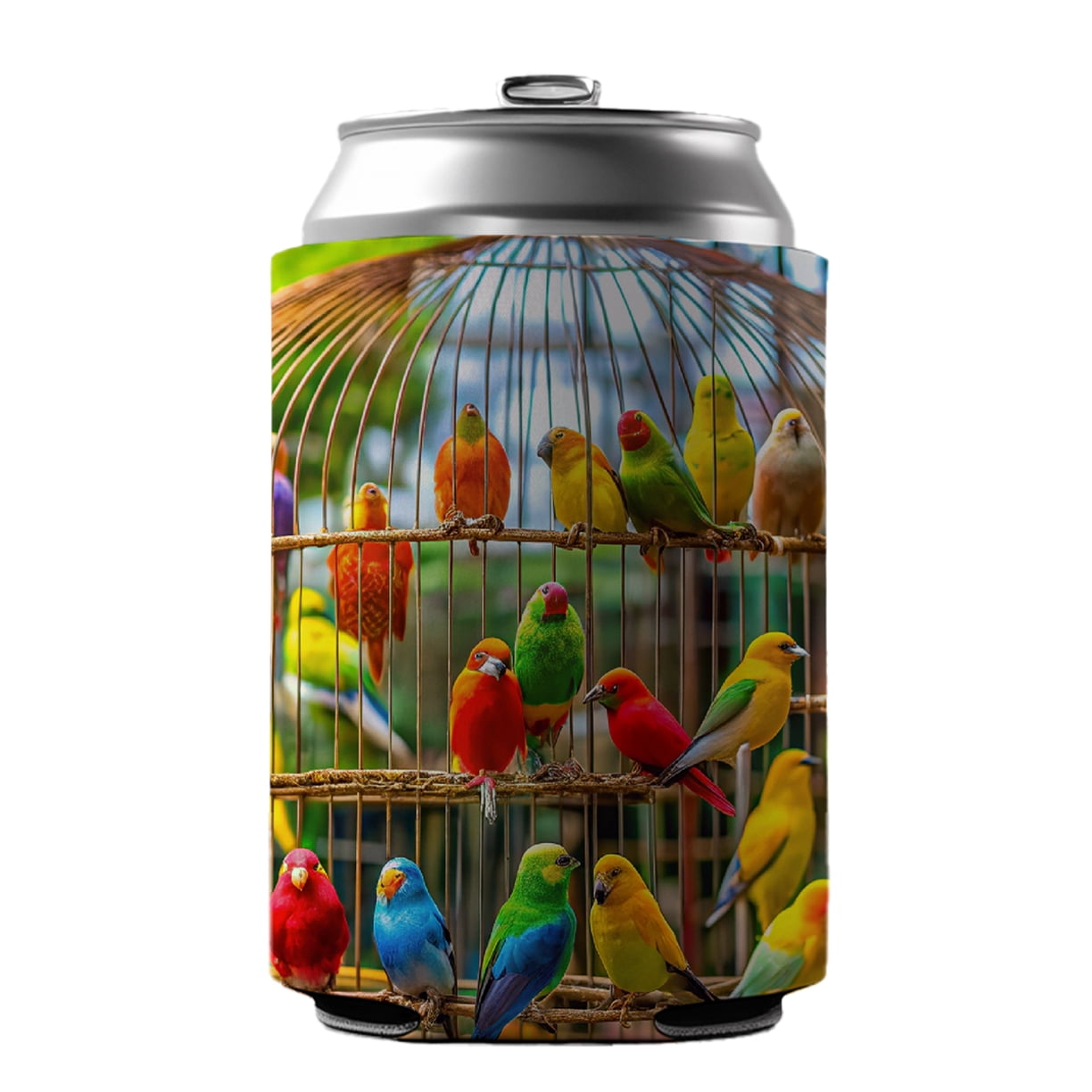 Bird Cage with Canaries Drink Beer Soda Insulated Sleeve Holder Can ...