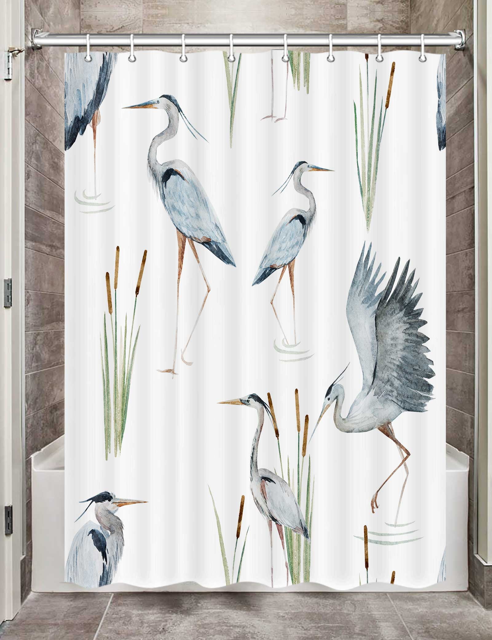 Bird Camper RV Shower Curtain for Travel Trailer Bathroom, White Heron ...