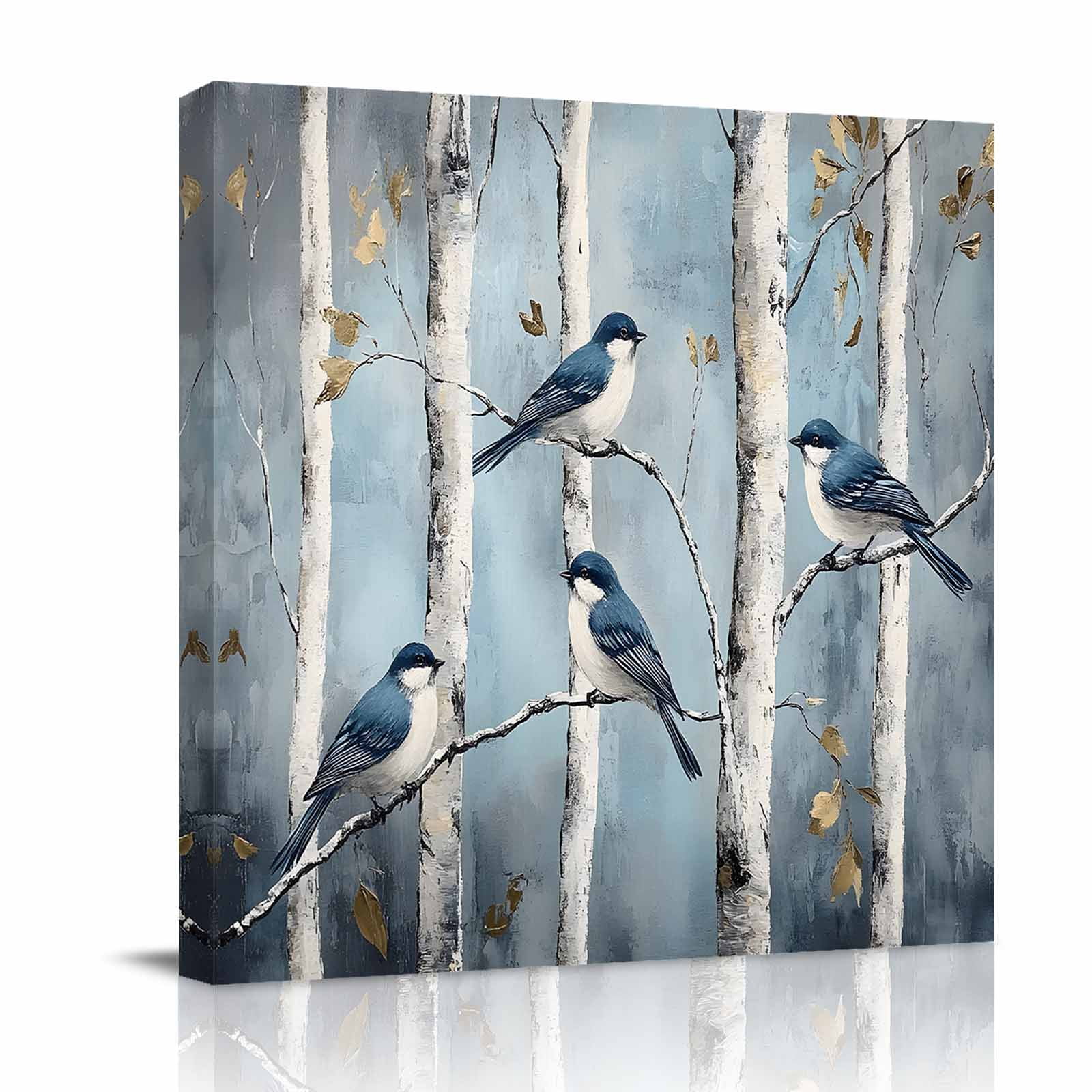 Bird Canvas Wall Art for Living Room, Birch Tree Poster Print Painting ...