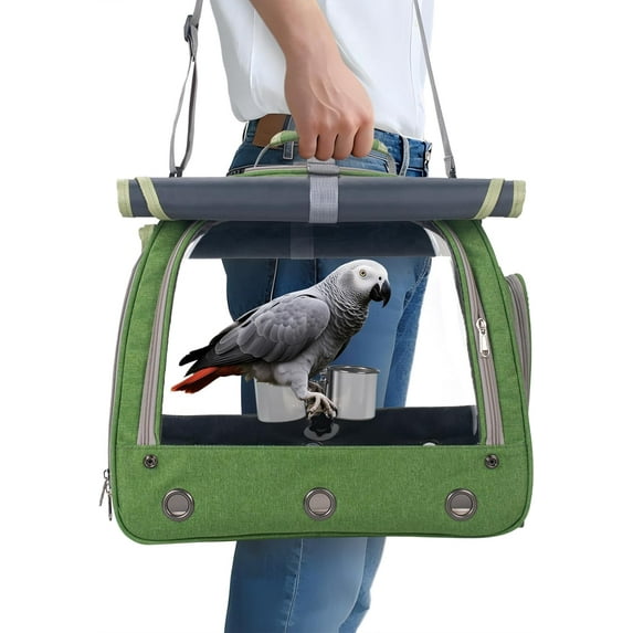 Bird Carrier Parrot Travel Cage with Perch, Food Bowl, Tray and ...