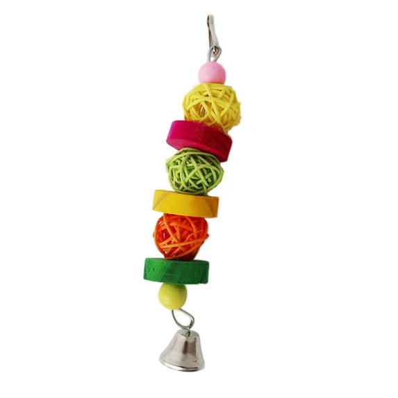 Bird Chewing Toy Parrot Cage Bite Toys Rattan Balls Wood Blocks ...