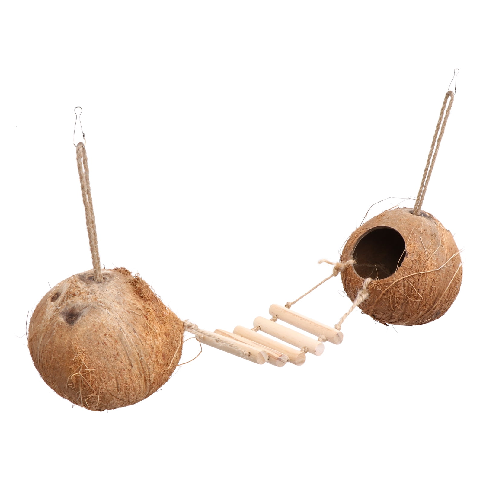 Bird Coconut Nest with Wood Ladder Hamster Cage Hanging Coconut Shell ...