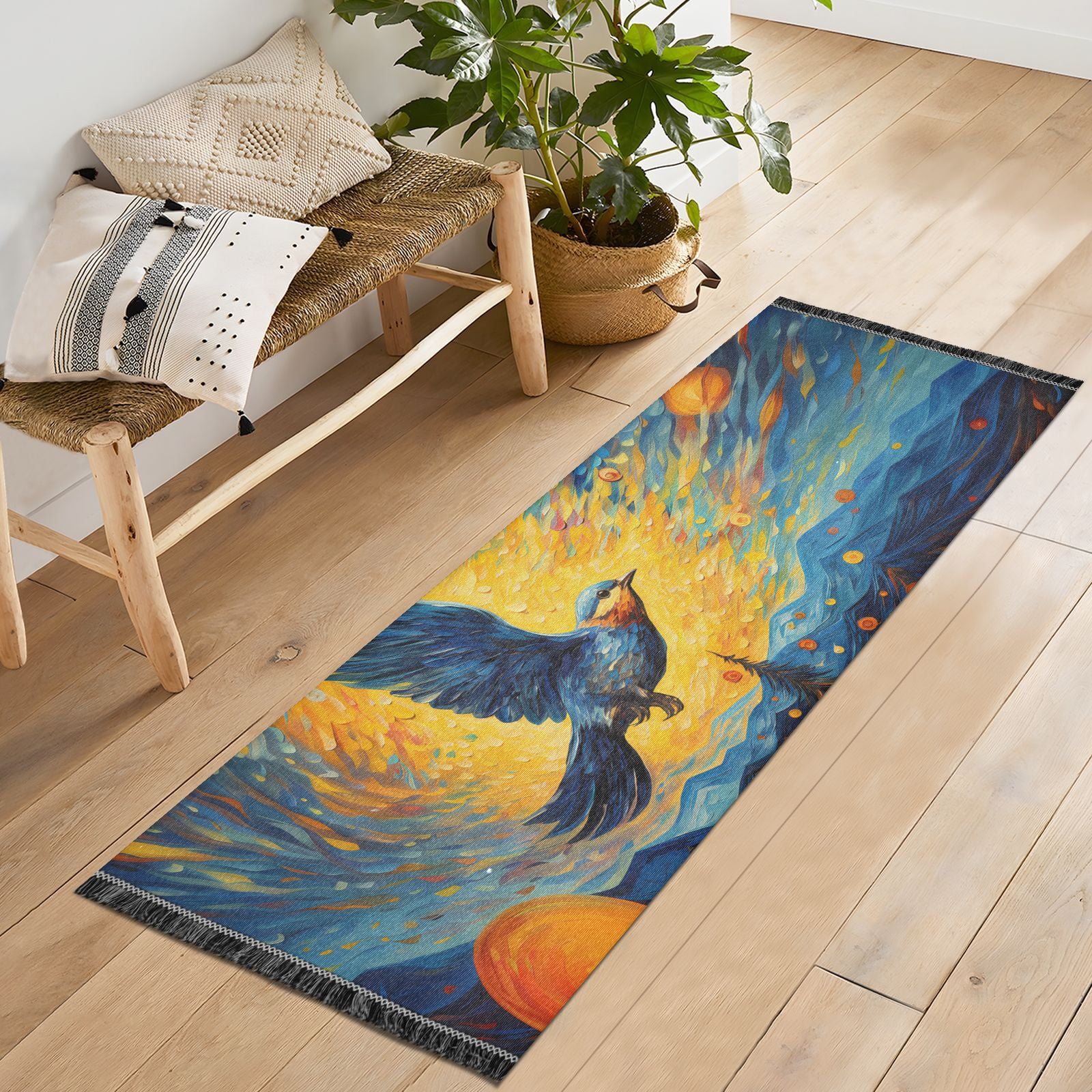 Bird Color Blocks Runner Rug Machine Washable Area Rugs Carpet Non Slip ...