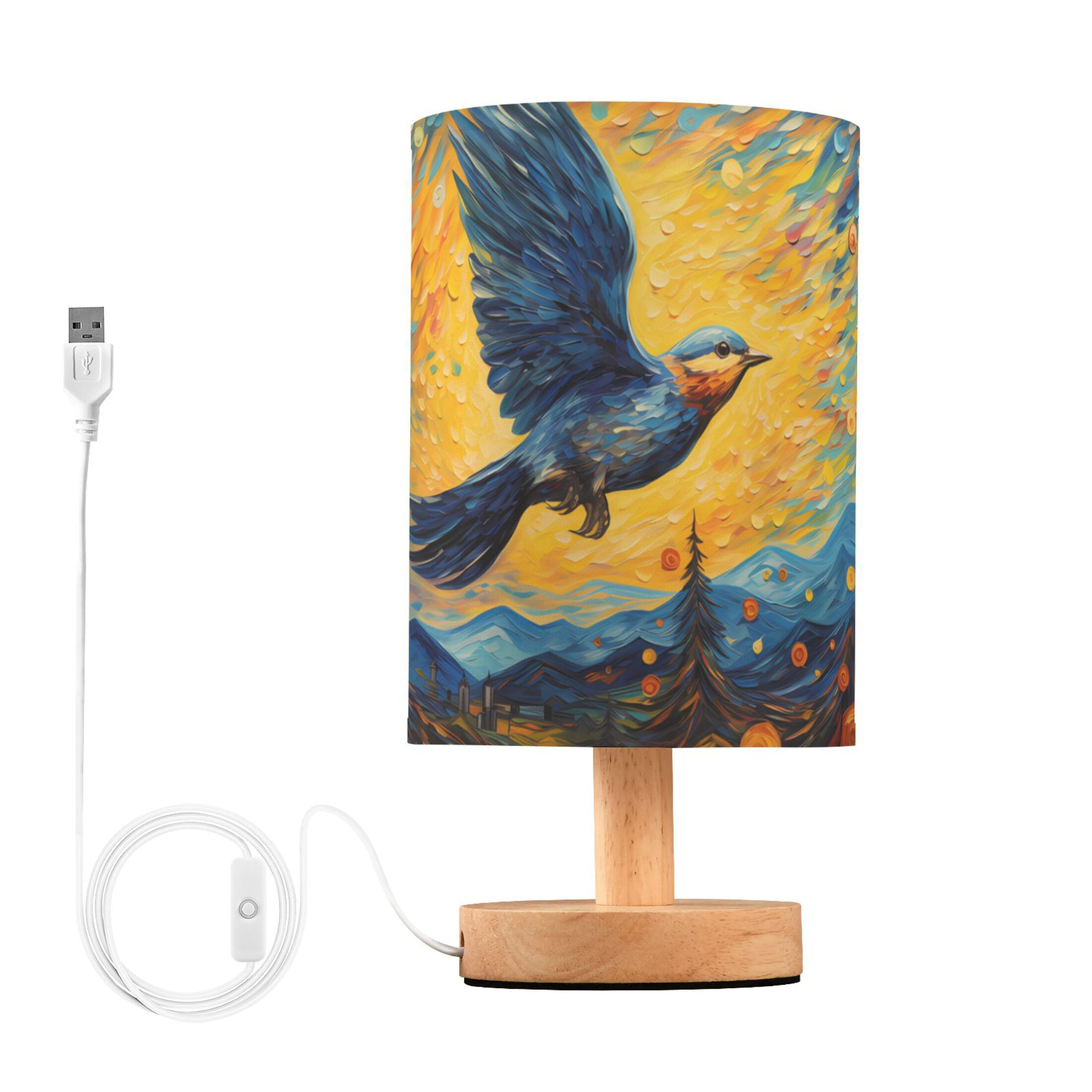 Bird Color Blocks Table Lamp USB Bedside Desk Nightstand Lamp Printed ...