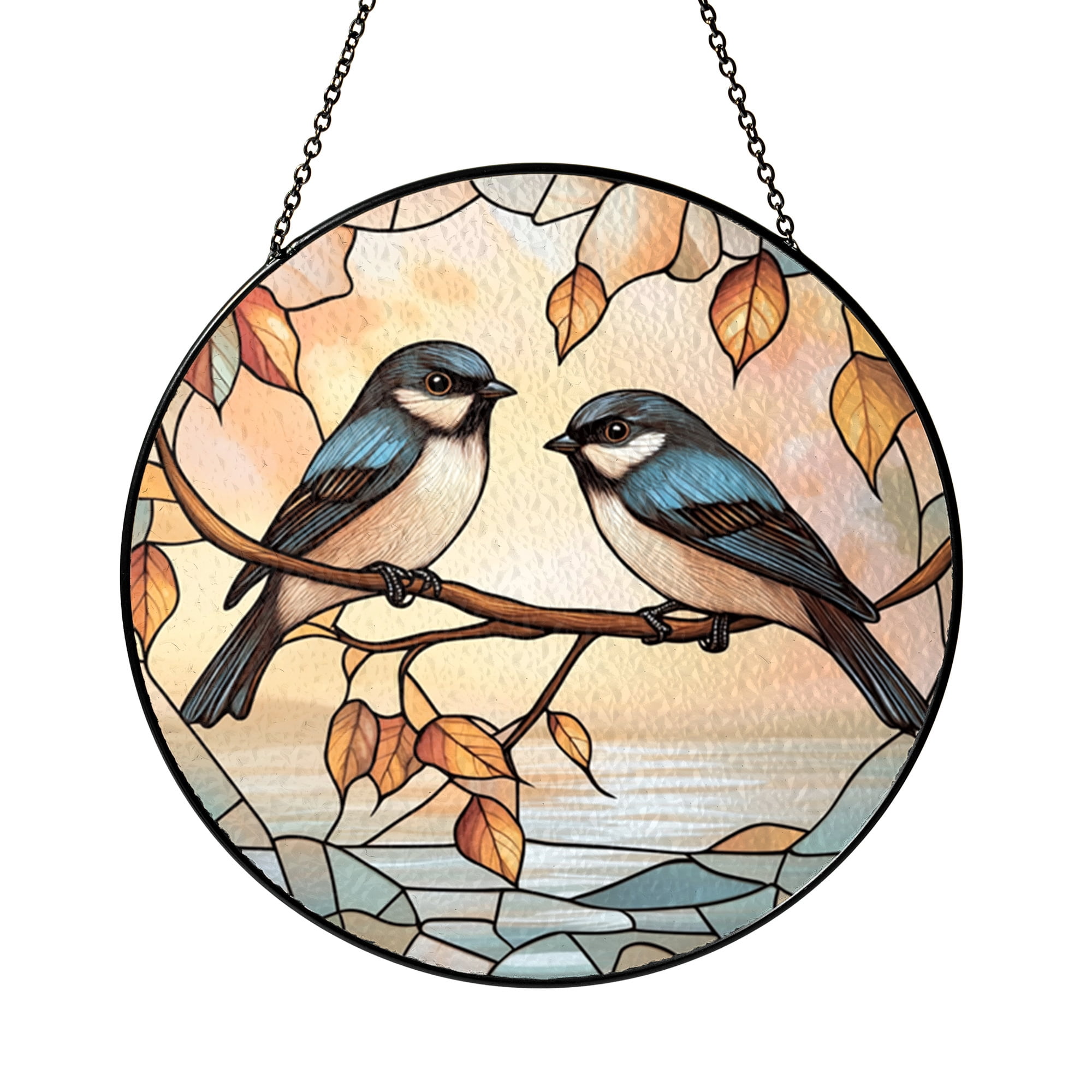 Bird Couple Sunset Stained Glass-Style Suncatcher, Window Hanging ...