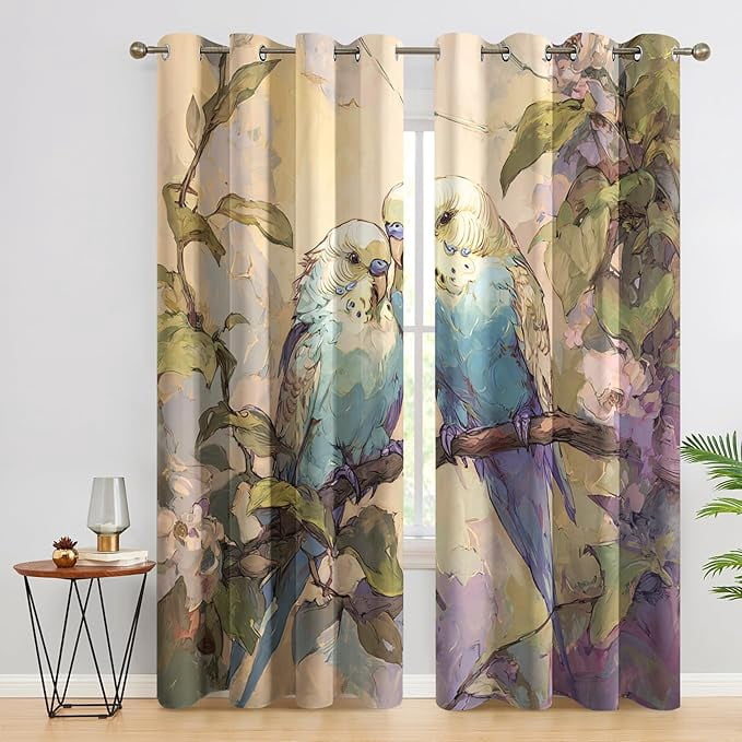 Bird Curtains for Living Room, Parrot Floral Vintage Pattern Design ...