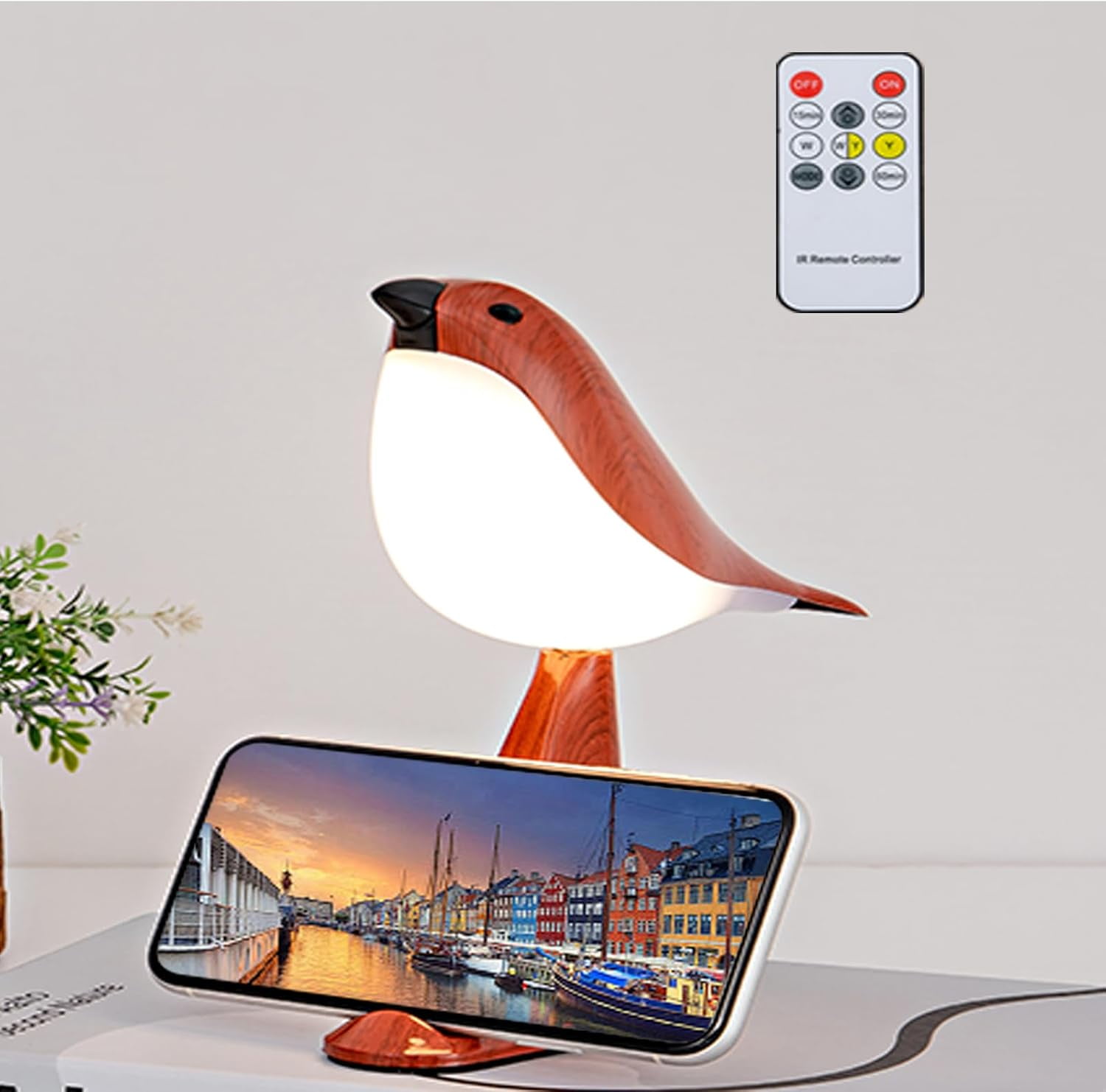 Bird Desk Lamp, Remote Control Small Rechargeable Cordless Table Lamp ...