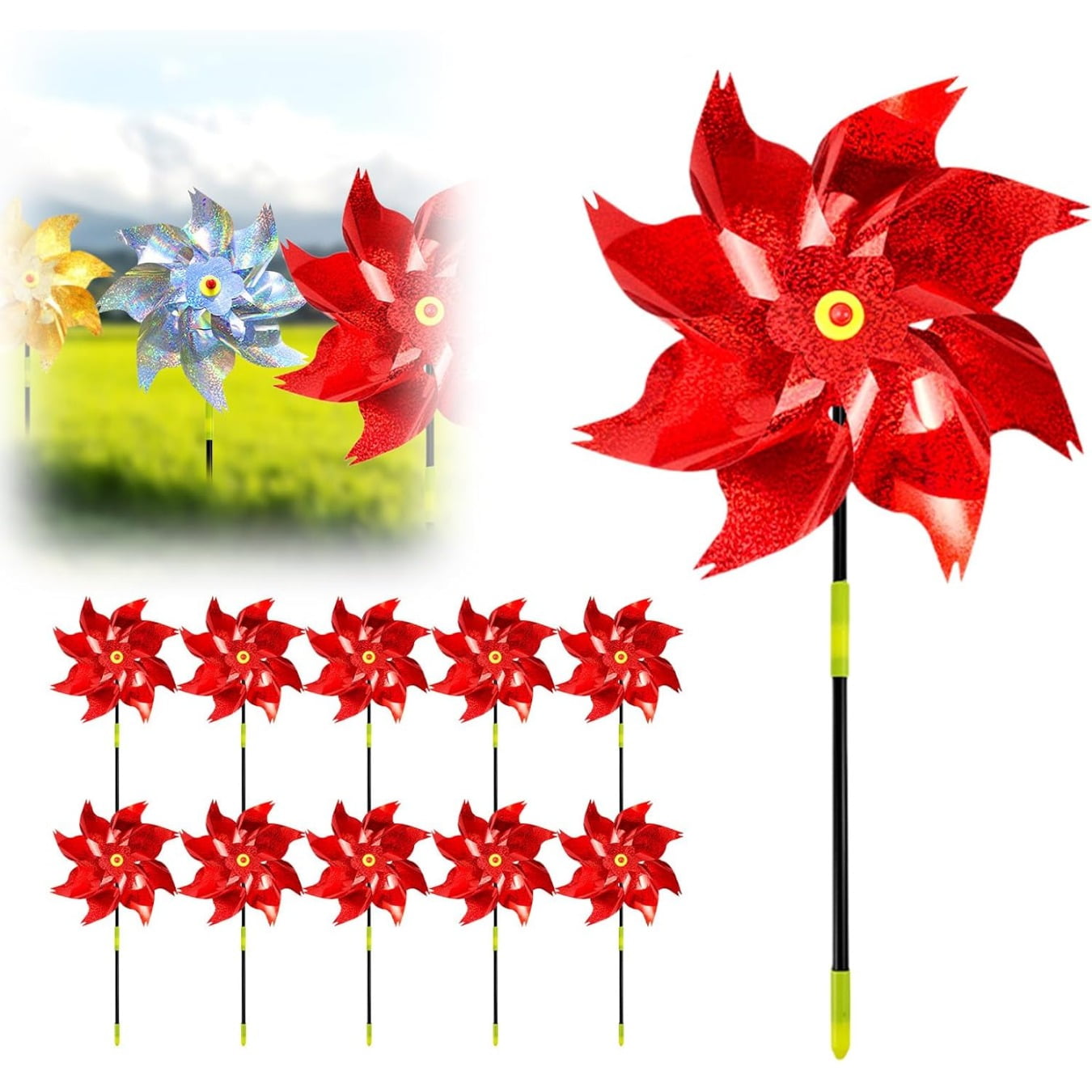 Bird Deterrents for Outside,10 Pack Reflective Pinwheels for Yard and ...