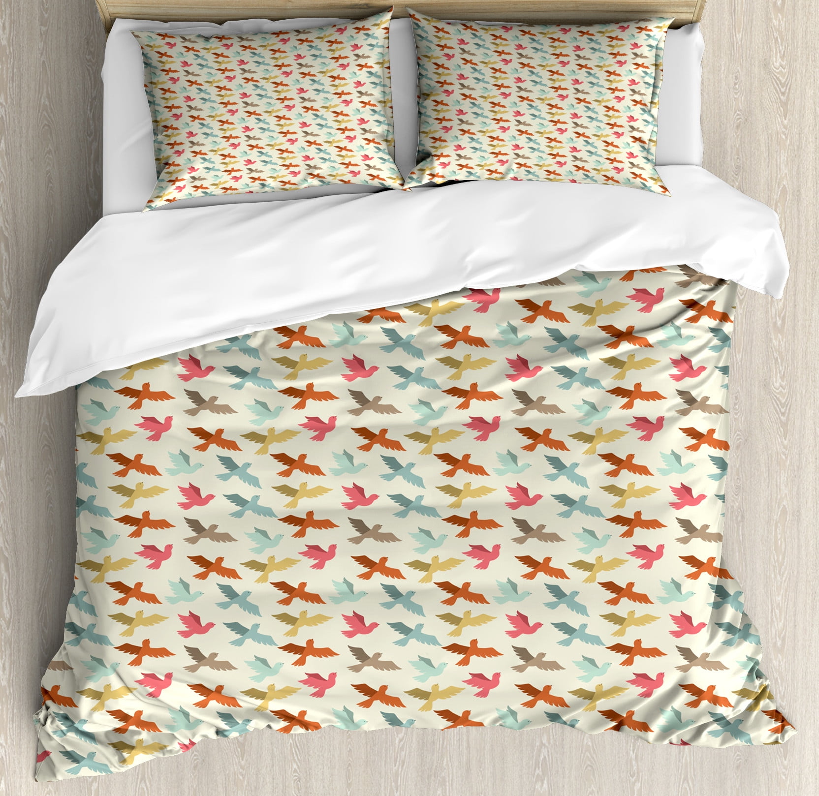 Bird Duvet Cover Set, Colorful Interpretation of Flying Creatures ...