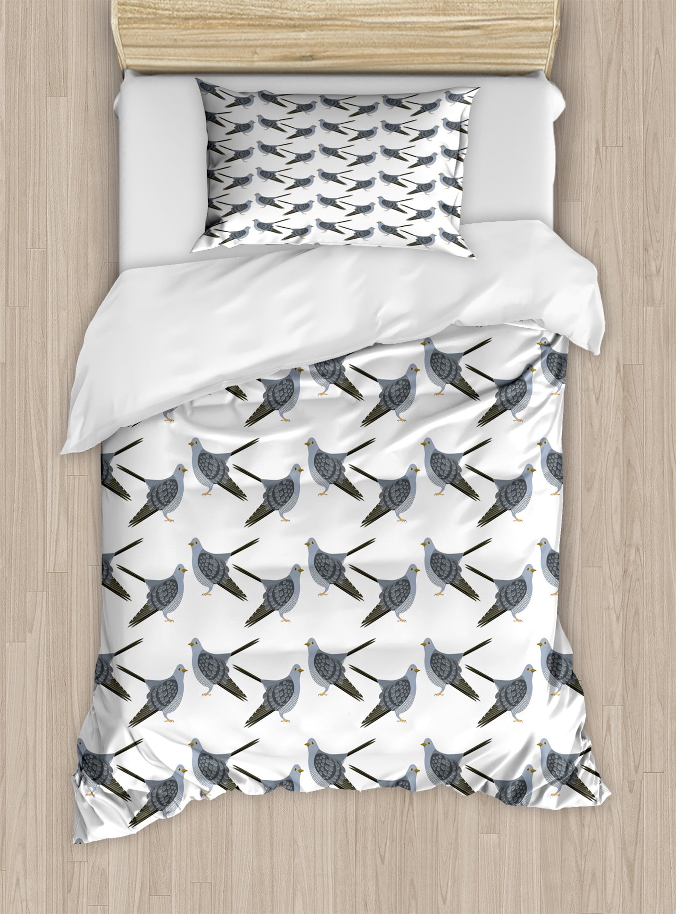 Bird Duvet Cover Set, Cuckoos Pattern Flying Characters Wings Exotic ...