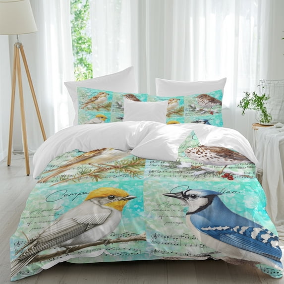 Bird Duvet Cover Set Full Size, Vintage Bird 4 Piece Soft Microfiber ...