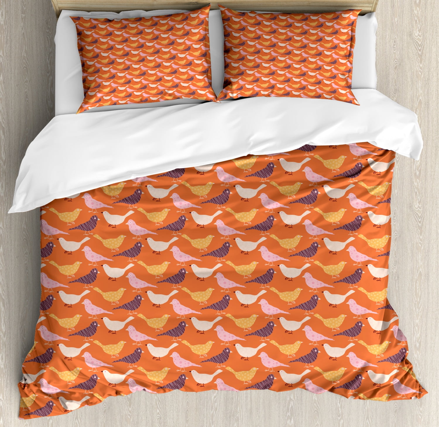 Bird Duvet Cover Set King Size, Flying Animals with Zigzags and Polka ...