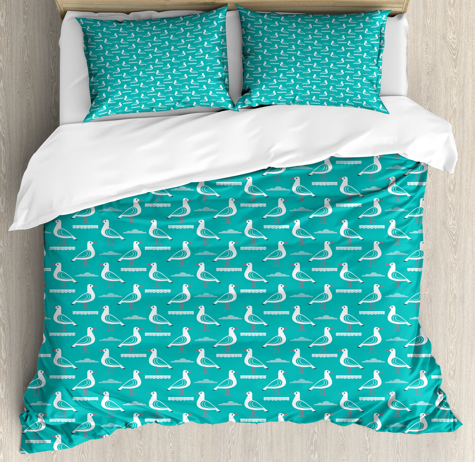 Bird Duvet Cover Set, Rhythmic Cartoon Style Symmetrically Arranged ...