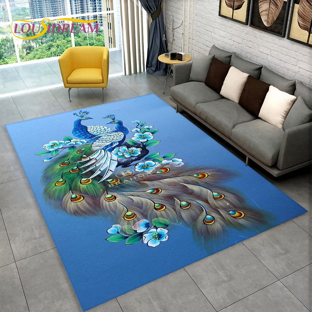Bird Exquisite Peacock Animal Area Rug Carpet for Home Living Room ...