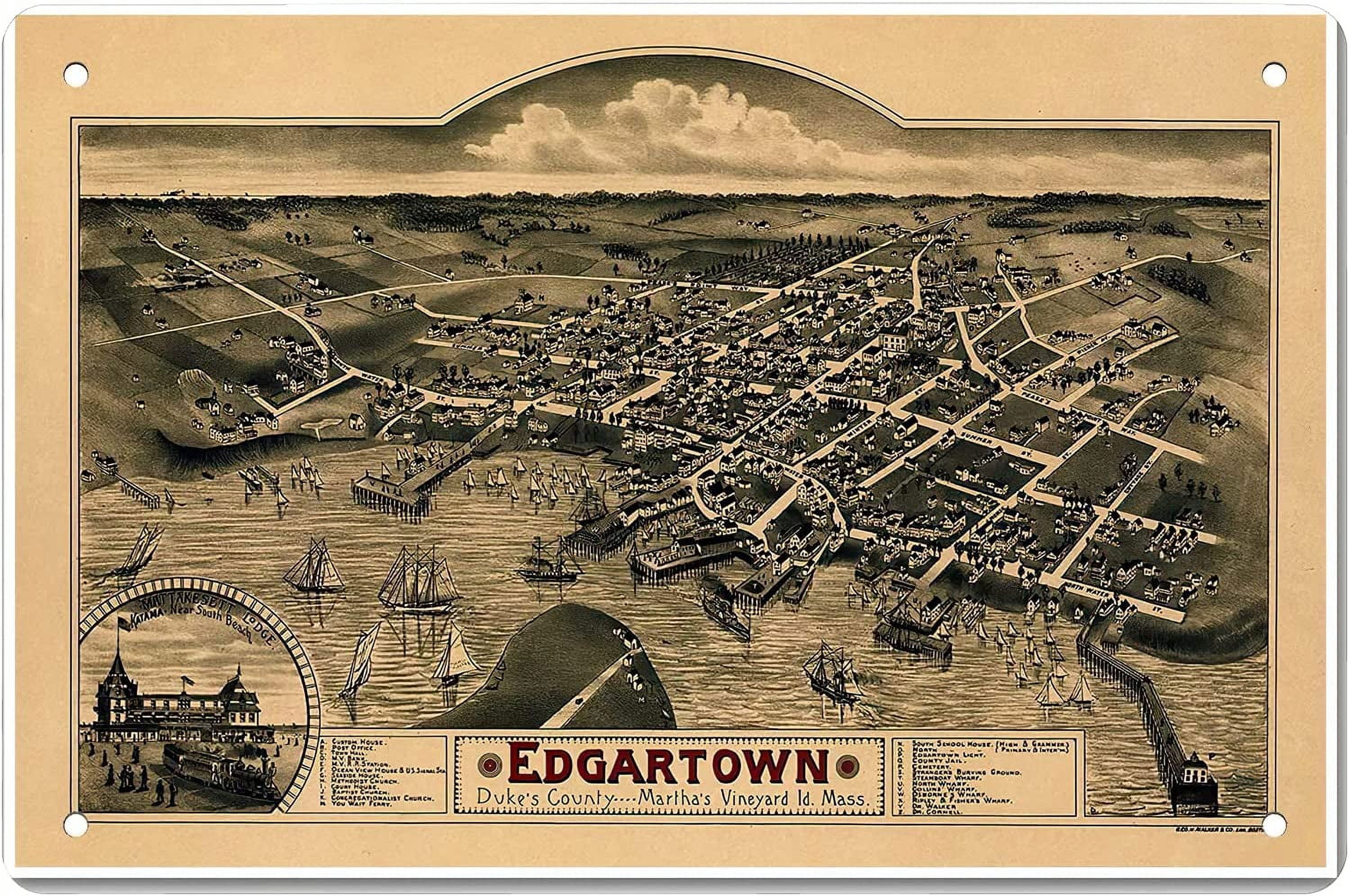 Bird Eye View Map Of Edgartown, Duke County Home Wall Decoration Garage ...