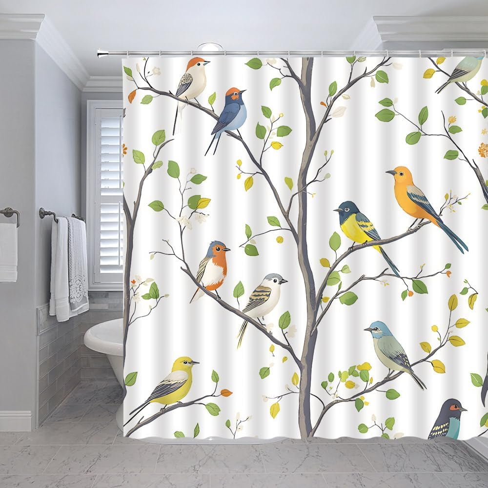 Bird Fabric Shower Curtain,White Black Birch Tree Forest Shower Curtain ...