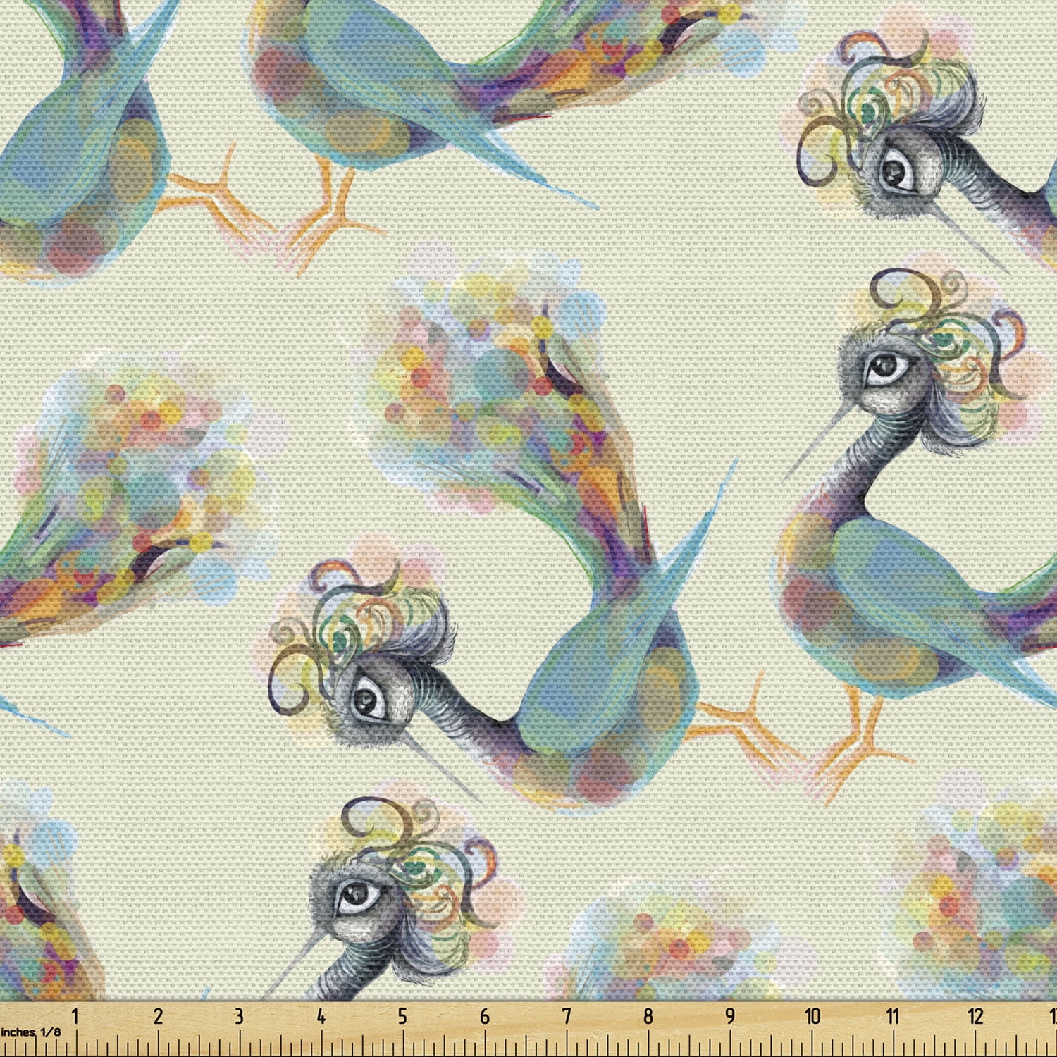 Bird Fabric by the Yard, Winged Animal and Flourish Tale Psychedelic Toned Dreamy Exotic Avian ...
