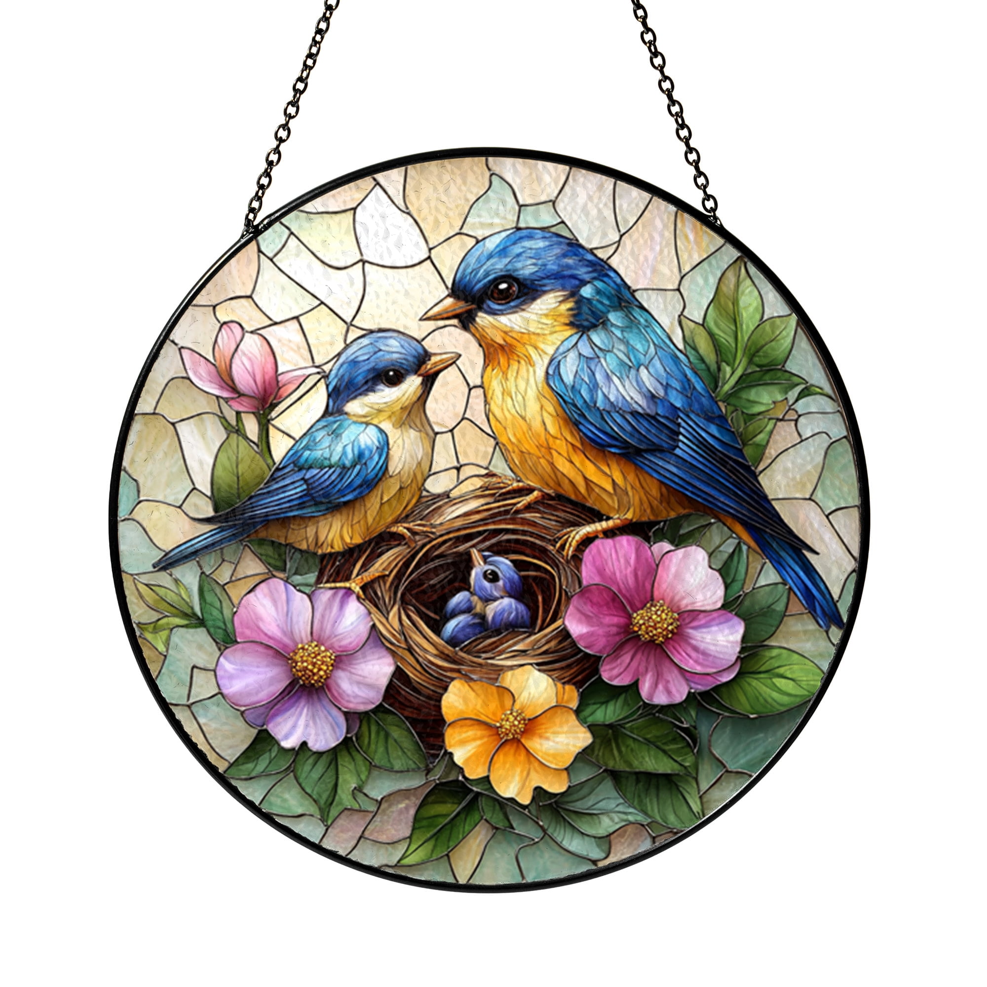 Bird Family Stained Glass Suncatcher, Mother & Babies, Window Hanging ...