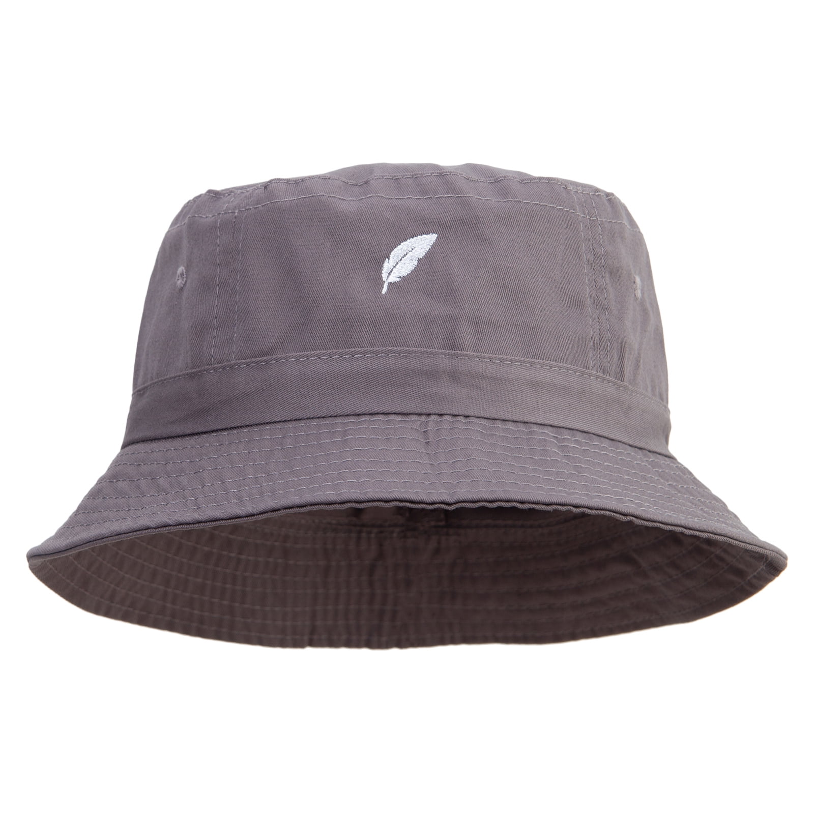 Bird Feather Embroidered Pigment Dyed Bucket Hat - Charcoal OSFM ...