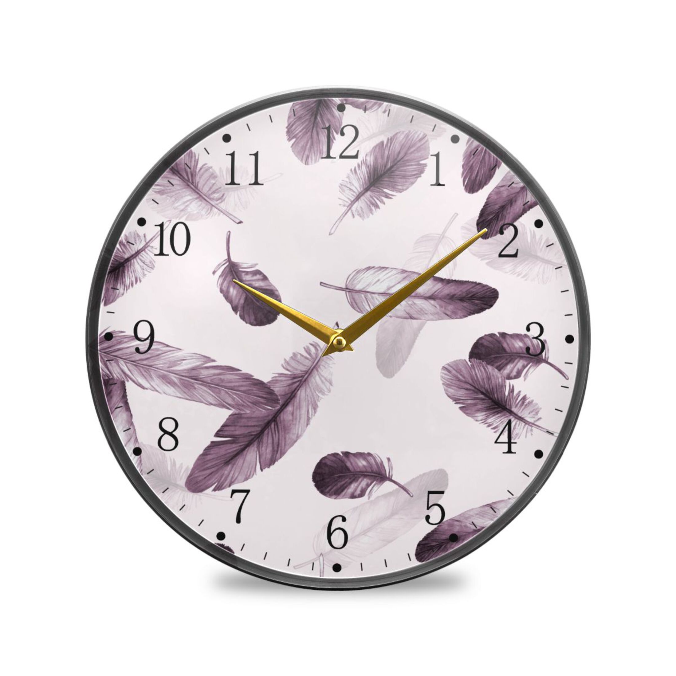 Bird Feathers Acrylic Wall Clocks Quiet Round Clock Battery Operated ...