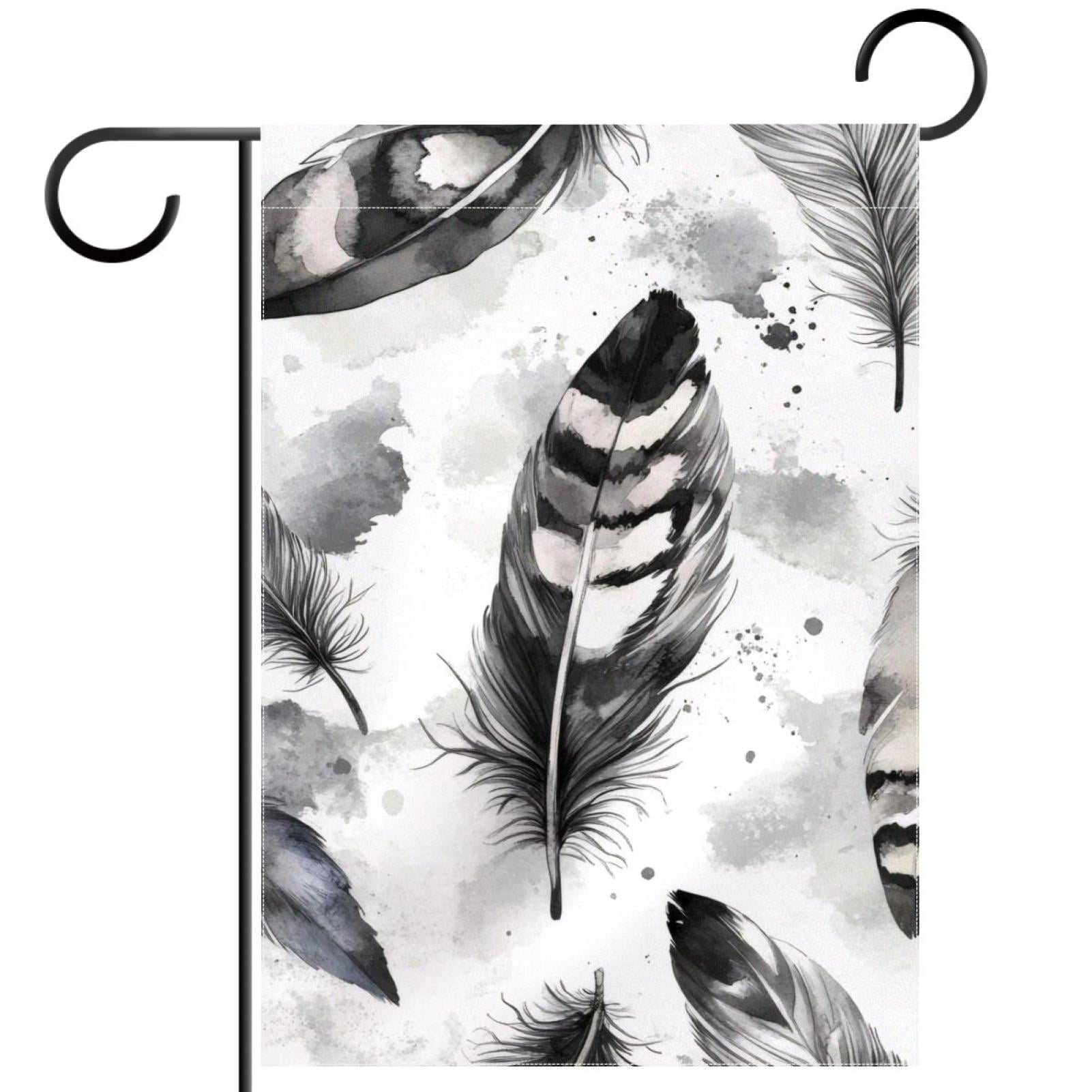 Bird Feathers on Grey Watercolor Background Welcome Garden Flags, 12 x ...