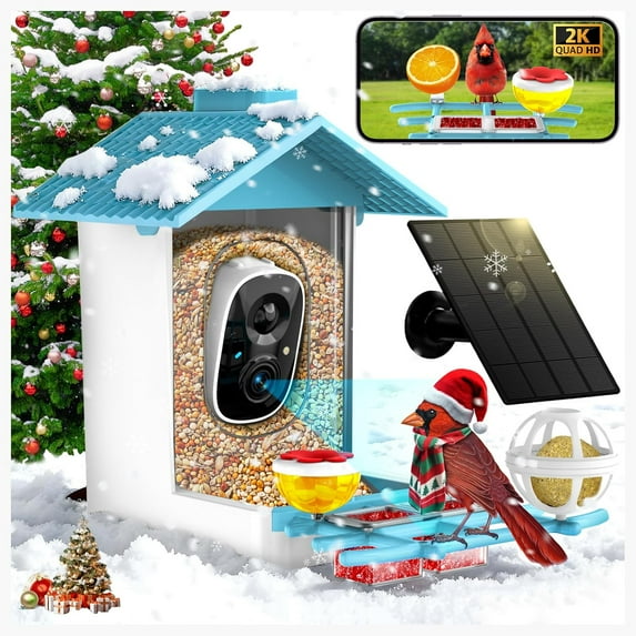 Bird Feeder with Camera Solar & AI Identify 10,000+ Birds Species, 2 ...