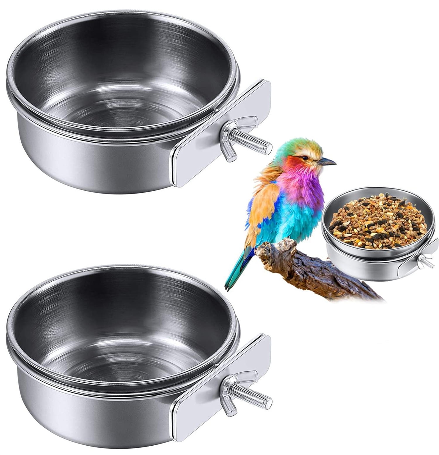 Bird Feeder Dish Cup,Happon 2 Pack Stainless Steel Parrot Food Water ...