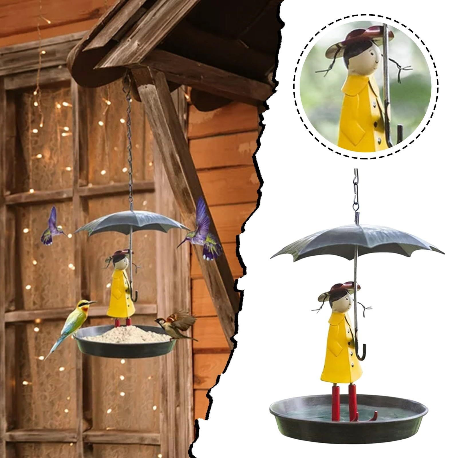 Bird Feeder Girl with Umbrella Metal Hanging Bird Feeder Garden ...