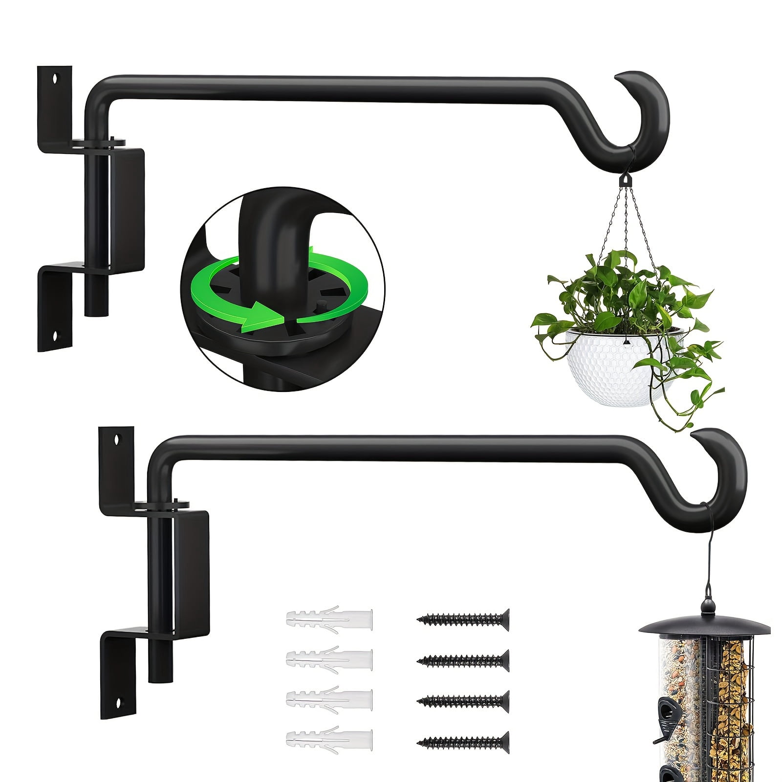 2-piece set of 16 inch indoor and outdoor rotating plant hooks, plant ...