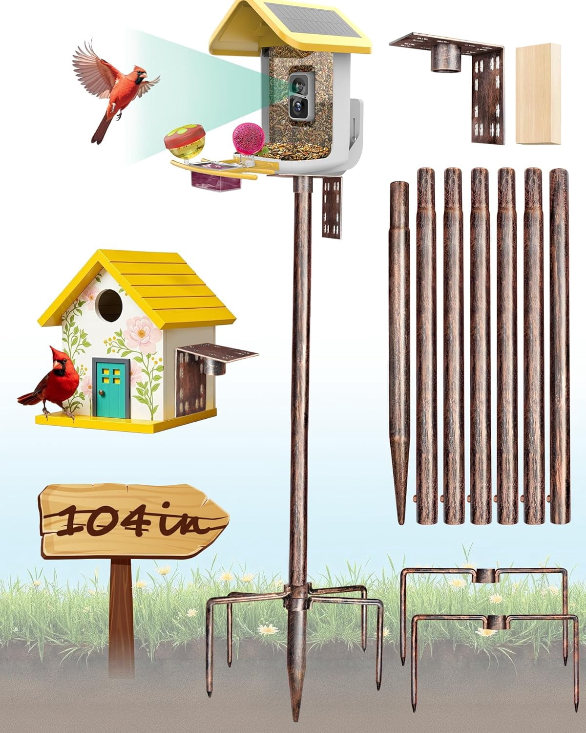 Bird Feeder Pole – 104 Inch Height Bird House Pole with 1-Inch Dia ...
