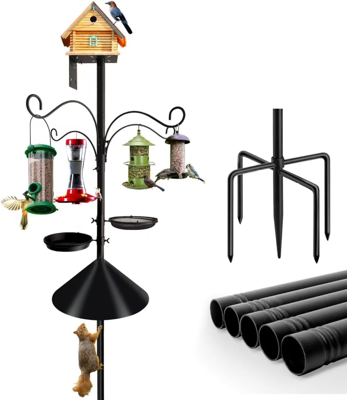 Bird Feeder Pole - 92 Inch Heavy Duty Birdhouse Stand with Squirrel ...