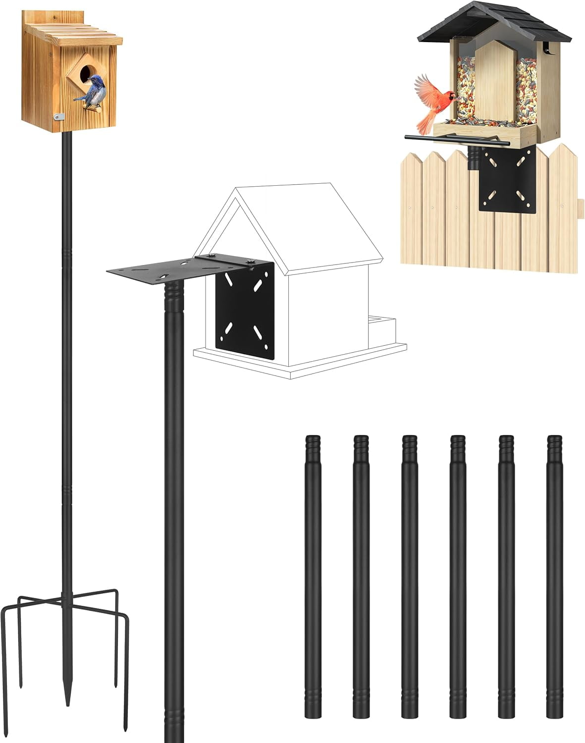 Bird Feeder Pole, Adjustable Bird House Pole,108 inch Birdhouse Pole ...