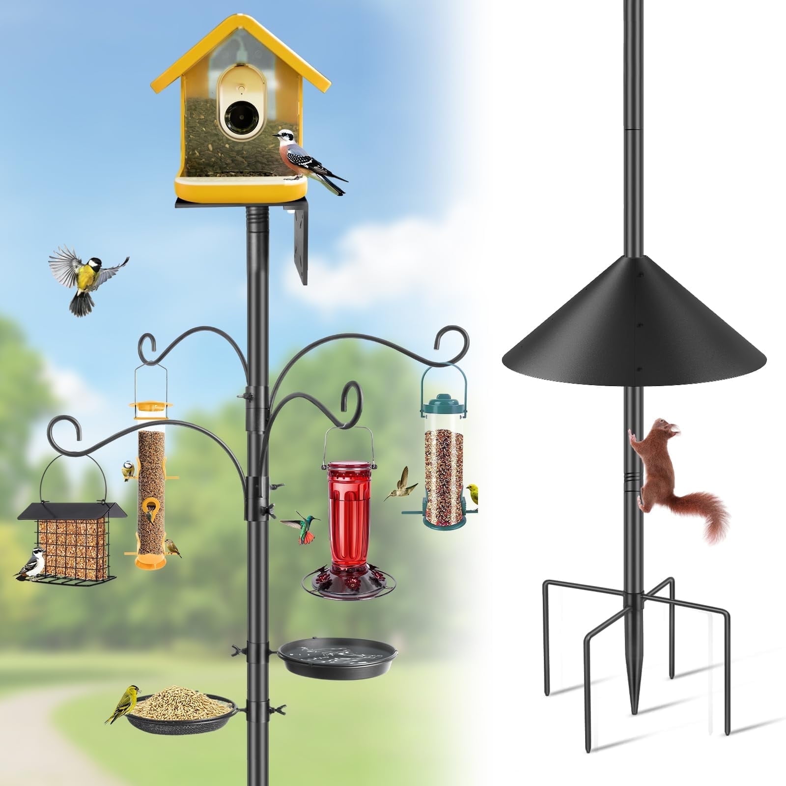 Bird Feeder Pole Squirrel Proof, 92 Inch Heavy Duty Feeding Station ...
